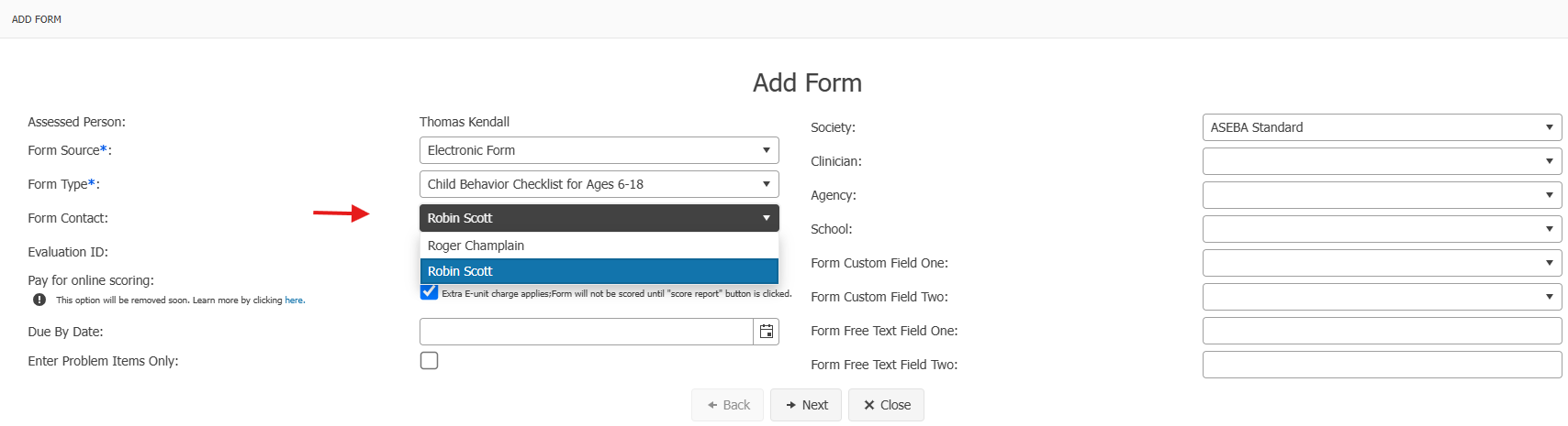 Start a New Assessment wizard for adding Assessed Persons, adding Forms ...