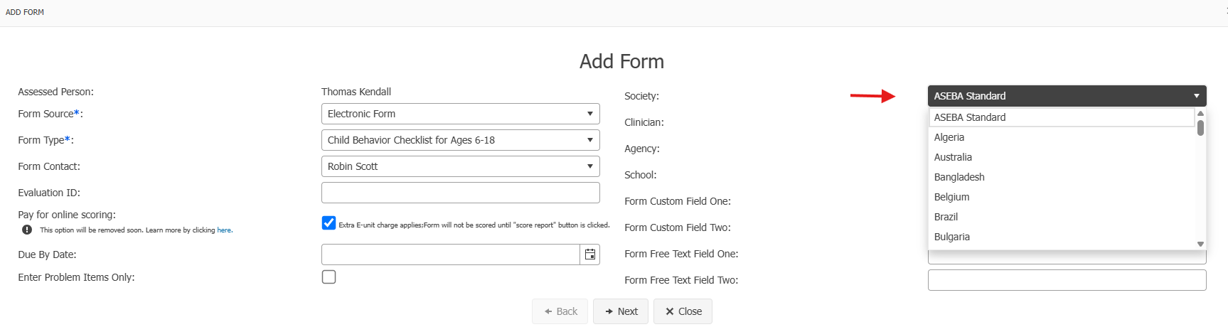 Start a New Assessment wizard for adding Assessed Persons, adding Forms ...