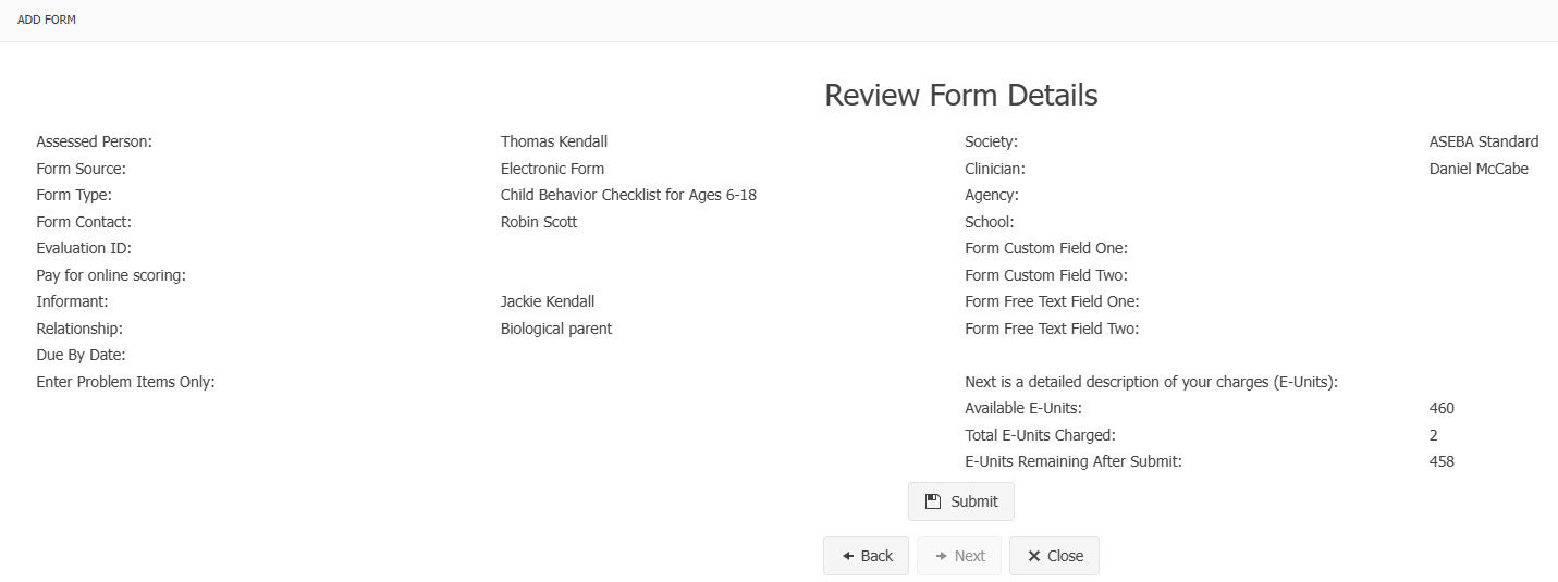 Start a New Assessment wizard for adding Assessed Persons, adding Forms ...