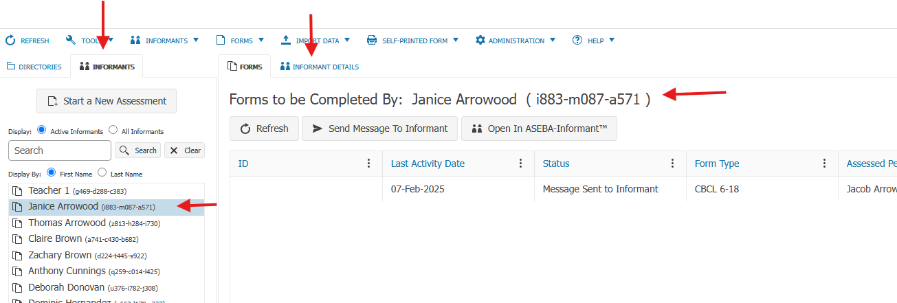 Where to Find an Informant's Username in ASEBA - answers.aseba.org