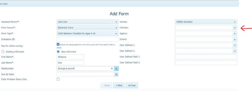 How do I add a clinician on a form? - answers.aseba.org