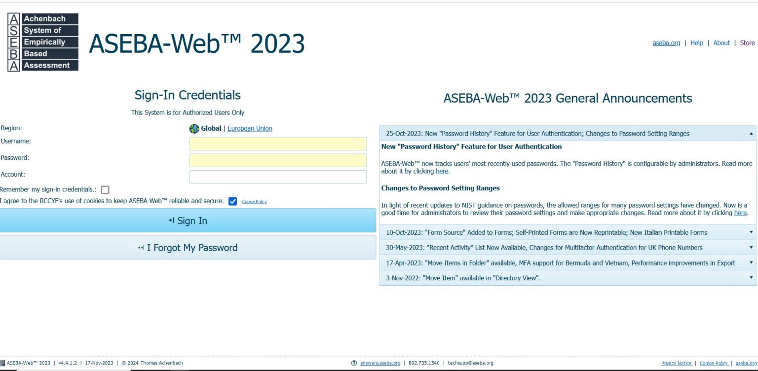 What version of ASEBA-Web do I have? - answers.aseba.org