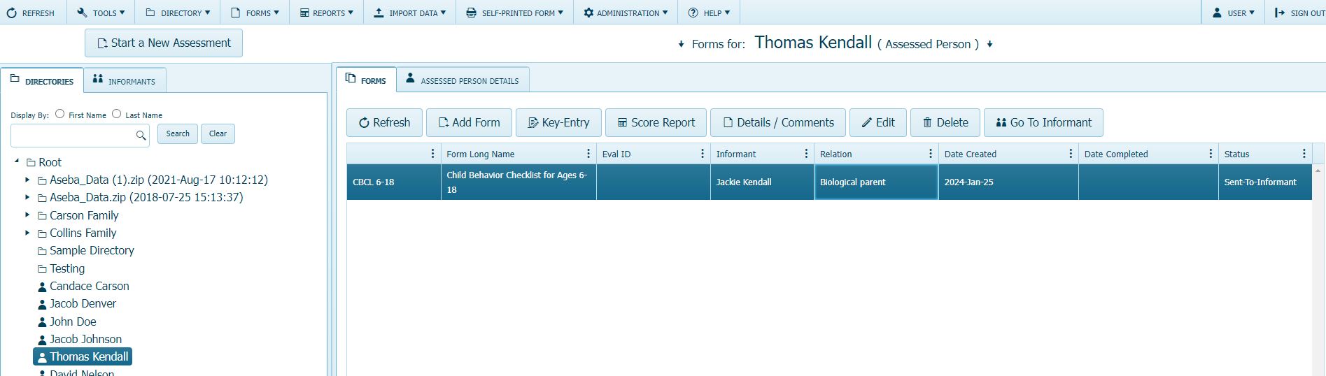 Start a New Assessment wizard for adding Assessed Persons, adding Forms ...