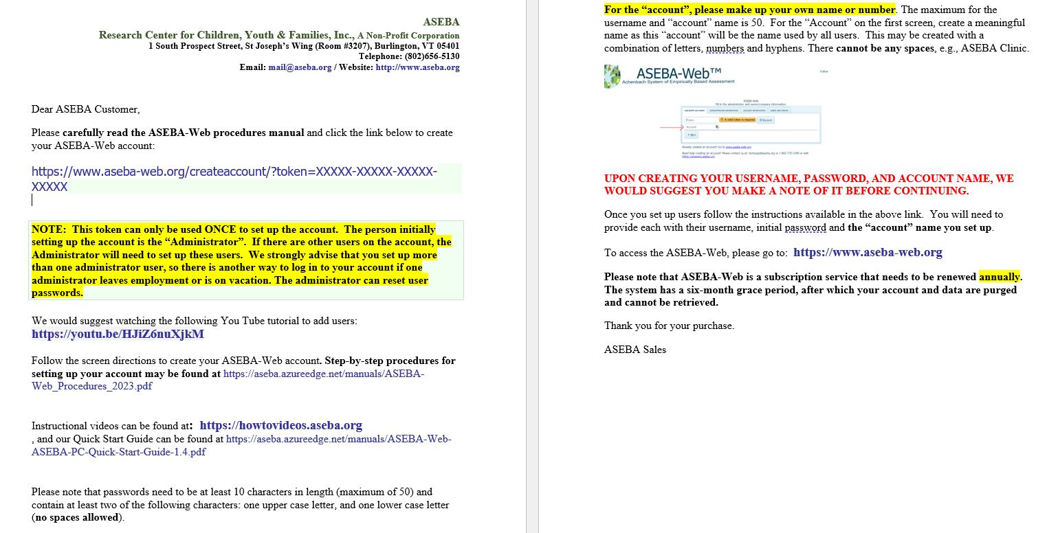 I just purchased a new ASEBA-Web account and I don’t know what the ...