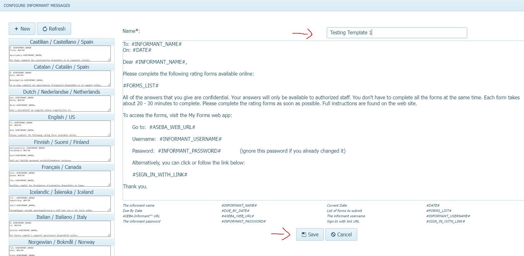 How to Configure a Send Message to Informant Template - answers.aseba.org